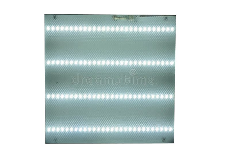 Square Fluorescent Lamps on the Ceiling. Thick Pipes of the Air ...