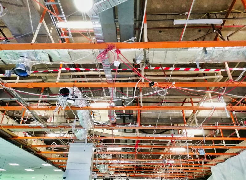 Exposed Ceiling Structure in Large Commercial Building Stock Image ...