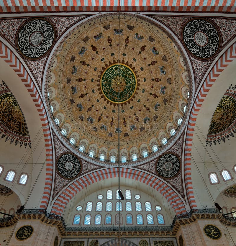 Ceiling of Suleymaniye Mosque with Main Dome and Intersection of Three ...