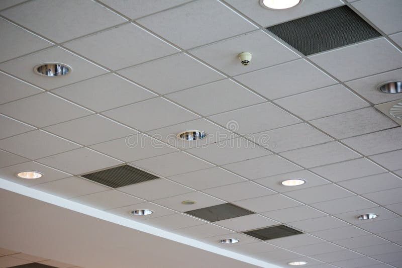 .Ceiling with Suspended Ceiling Panels and Recessed Lights Stock Image ...
