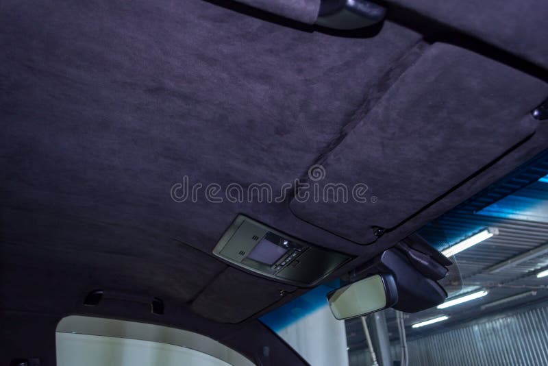 View of the Ceiling of the Car with a Transparent Glass Hatch for ...