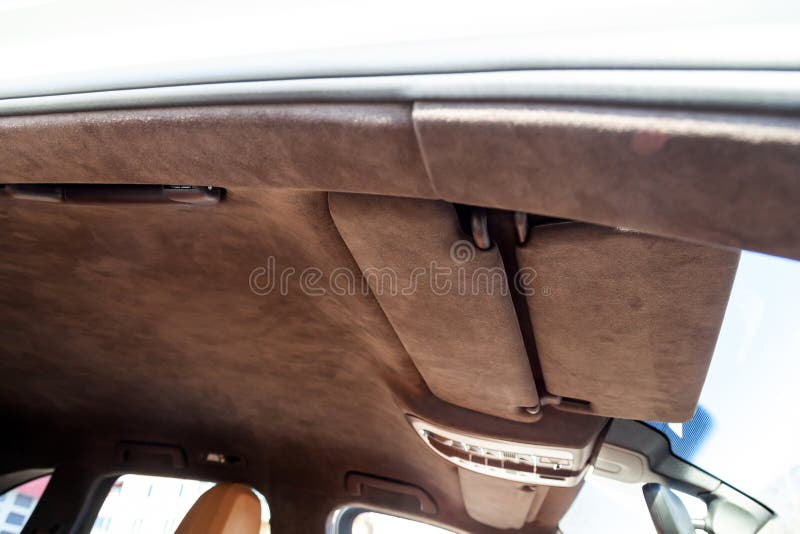 View of the Ceiling of the Car with a Transparent Glass Hatch for ...