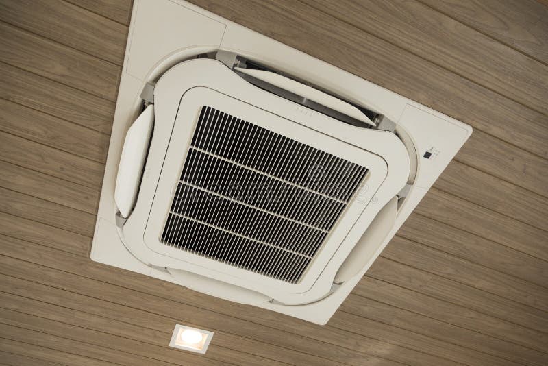 Ceiling Type Air Conditioners with Wood Ceiling. Stock Image - Image of ...