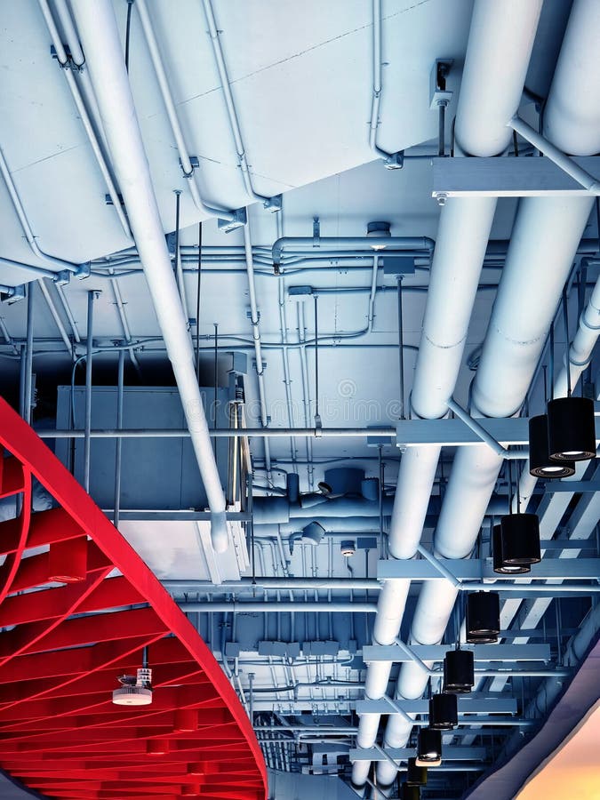 Ceiling with Ventilation Pipes and Lights in Industrial Building Stock ...