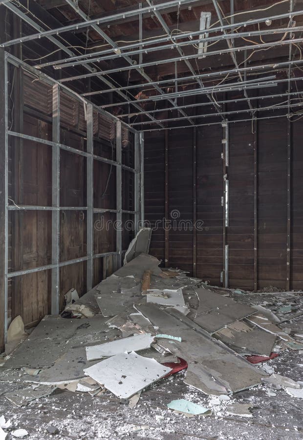 Ceiling and Wall Demolition with Scrap Pile on Floor Stock Image ...