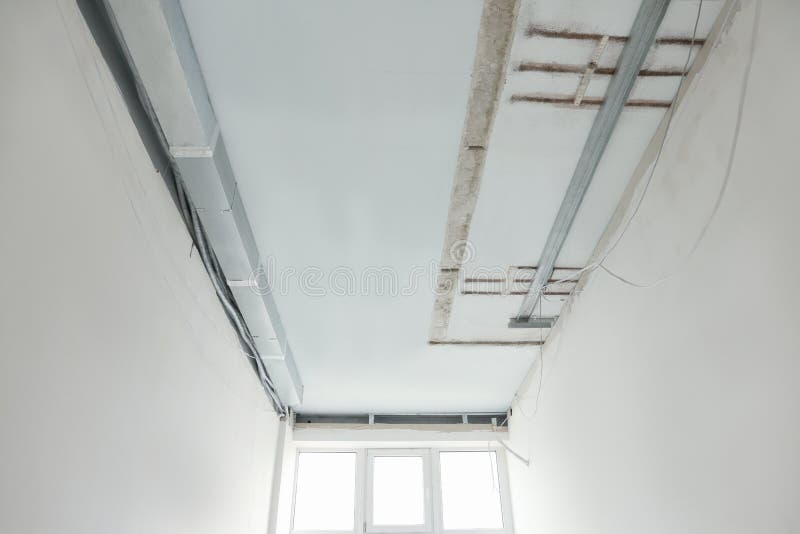 Ceiling with Wires Prepared for Renovation in Room Stock Photo - Image ...