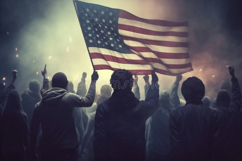 Celebrants Waving the American Flag in Celebration. AI Stock ...