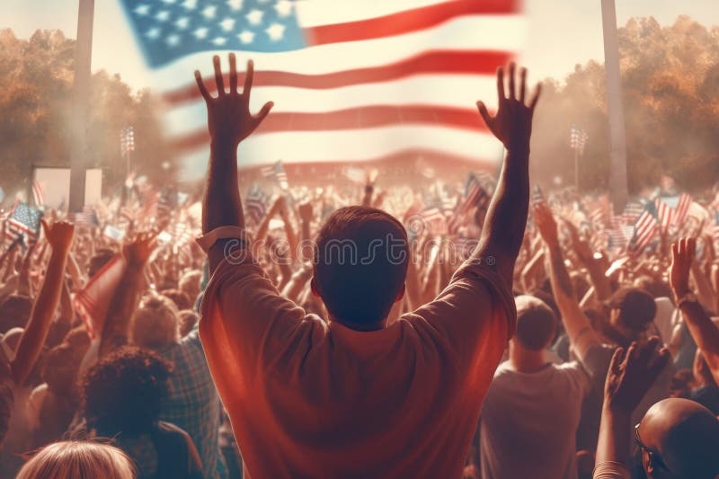 Celebrants Waving the American Flag in Celebration. AI Stock ...