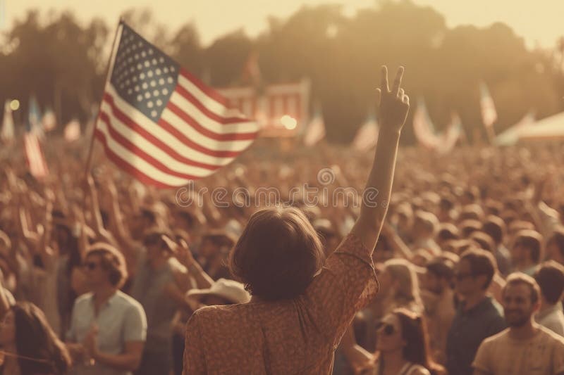 Celebrants Waving the American Flag in Celebration. AI Stock ...