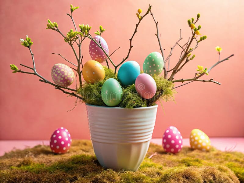 Vibrant Easter Eggs in a Geometric Vase a Springtime Celebration on a ...