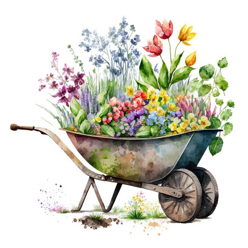 Springtime Delight: Rusty Wheelbarrow Overflowing with Flowers AI ...