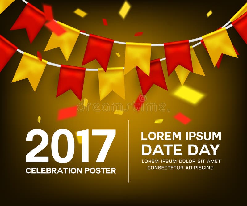 Celebrate Banner Party Flags with Confetti. Vector Illustration Stock ...