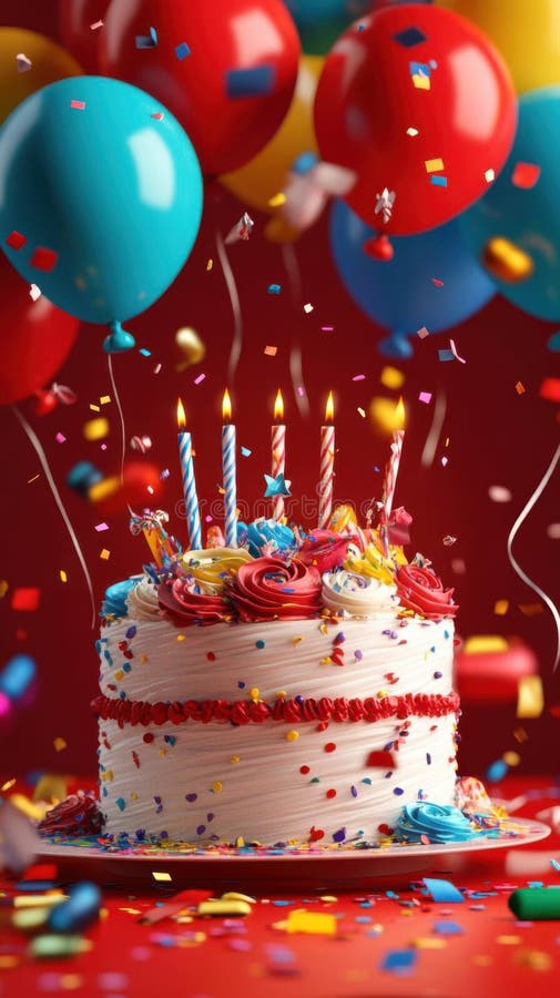 Celebrate with a Delicious Birthday Cake and Balloons Stock ...