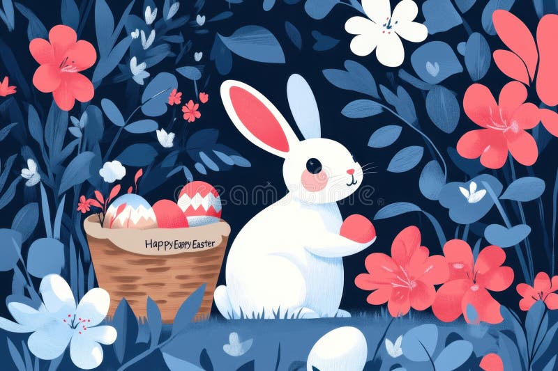 Celebrate Easter with a Charming Rabbit and a Basket of Colorful Eggs ...