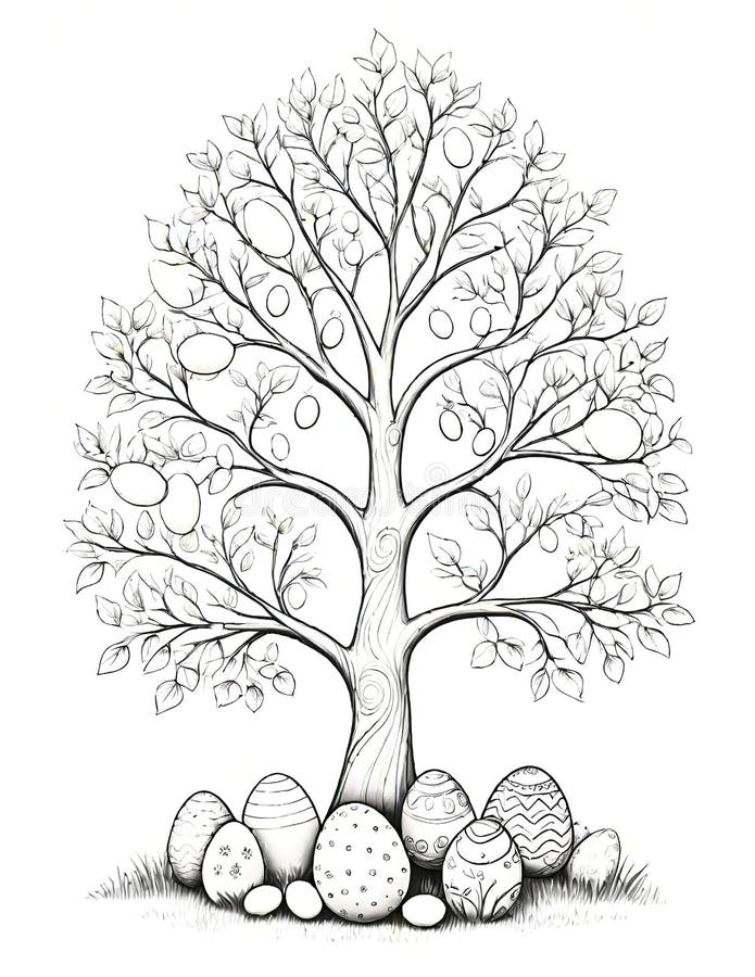 Easter Tree Coloring Page stock illustration. Illustration of easter ...