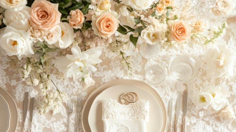 Celebrate with Flowers and Rings on Table, Creating Elegant Aesthetic ...