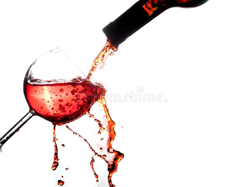 Celebrate with Red Wine on Glass Splash Isolated on White Stock Photo ...