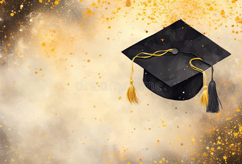 Black and Gold Graduation Cap Amidst Golden Confetti on Minimalist ... Black and Gold Graduation Cap Amidst Golden Confetti on Minimalist ...