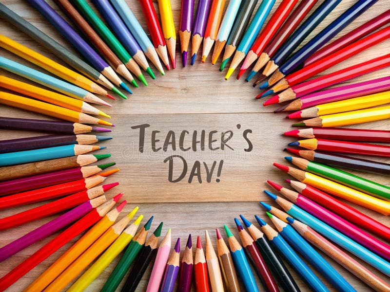 Vibrant Colorful Pencils Arranged in a Circle a Symbol of Teachers Day ...