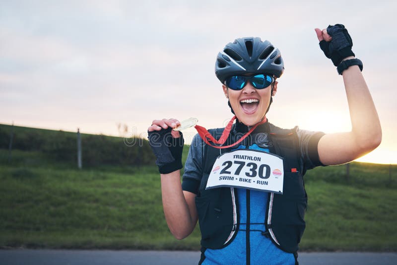 Celebrate Sport And Portrait Of Happy Woman With Medal For Winning