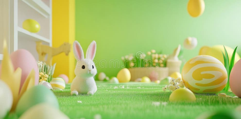 Celebrate Spring with Cute Bunny and Pastel Eggs, Spring Theme Stock ...