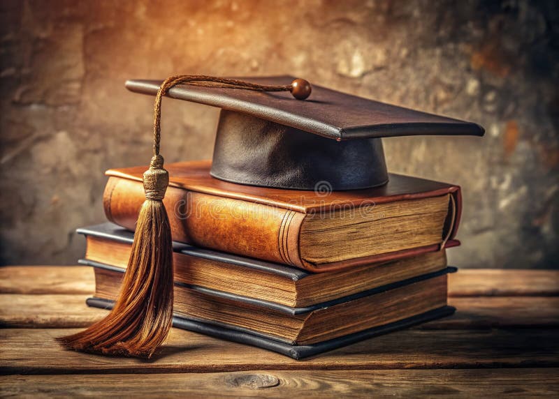 Celebrating Academic Excellence a Vintage Book Stack Under a Graduation ...