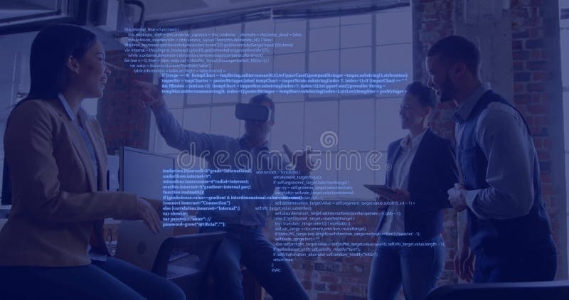 Celebrating Business Team in Office with Programming Code Image Over ...