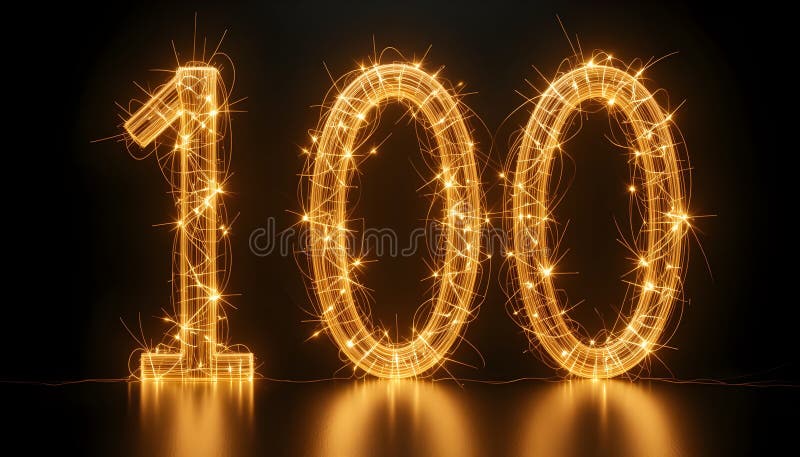 Celebrating a Century: Sparkling Number 100 on a Reflective Surface ...