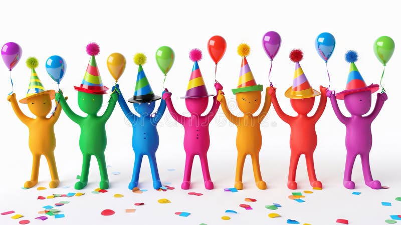 Celebrating with 3D Cartoon Figure Graphic Stock Illustration ...