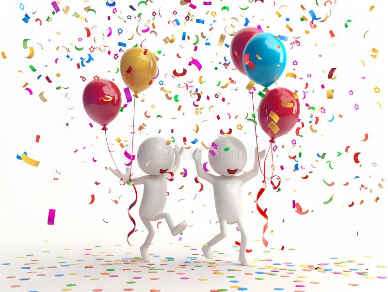Celebrating with 3D Cartoon Figure Graphic Stock Illustration ...