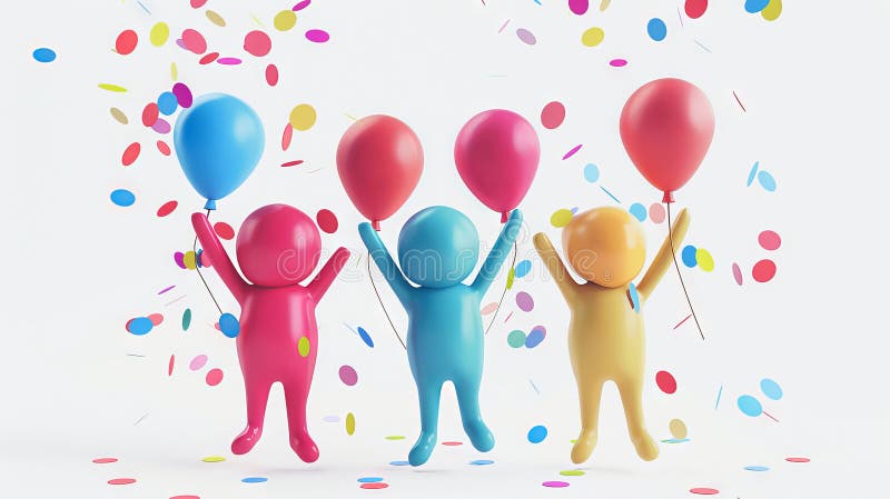 Celebrating with 3D Cartoon Figure Graphic Stock Illustration ...