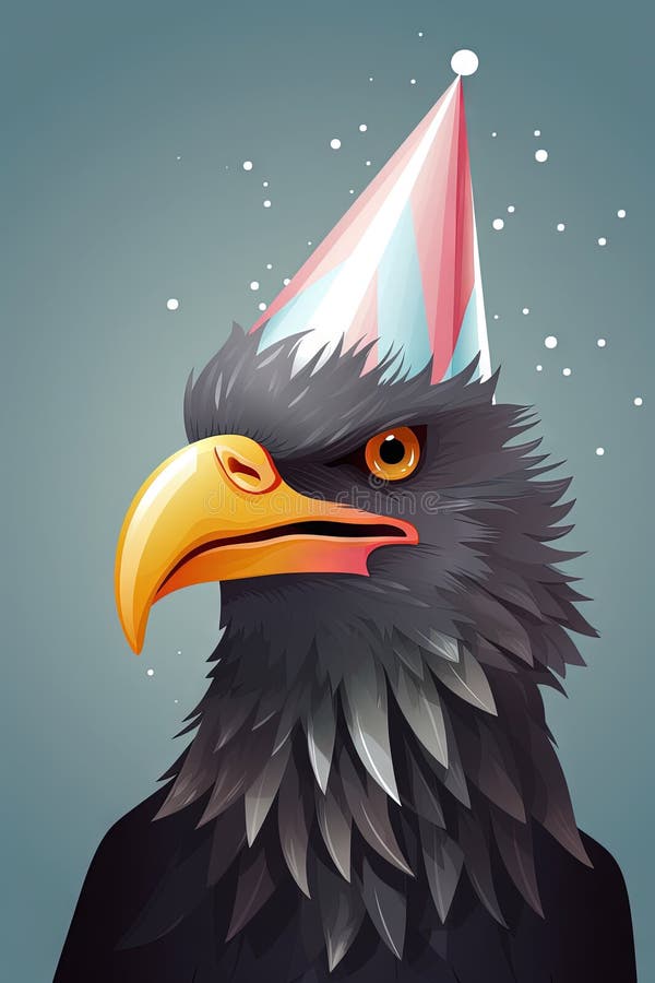 Celebrating with an Eagle: Party Hat and Birthday Fun Illustration ...