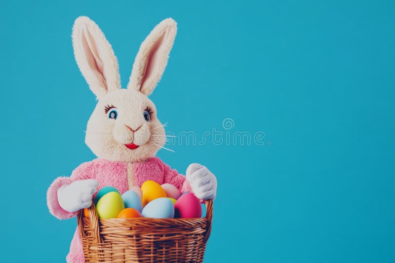 Celebrating Easter with Joy, a Rabbit or Hare Holds an Egg and a Basket ...