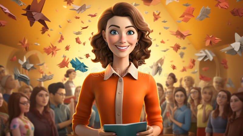 A 3D Animation of a Classroom Scene Featuring a Female Teacher ...