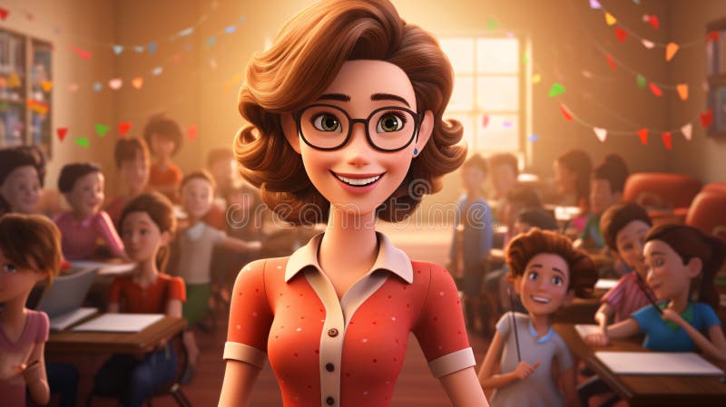 A 3D Animation of a Classroom Scene Featuring a Female Teacher ...