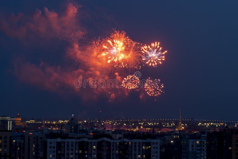 Celebrating Fireworks in Night Sky Stock Image - Image of reflection ...