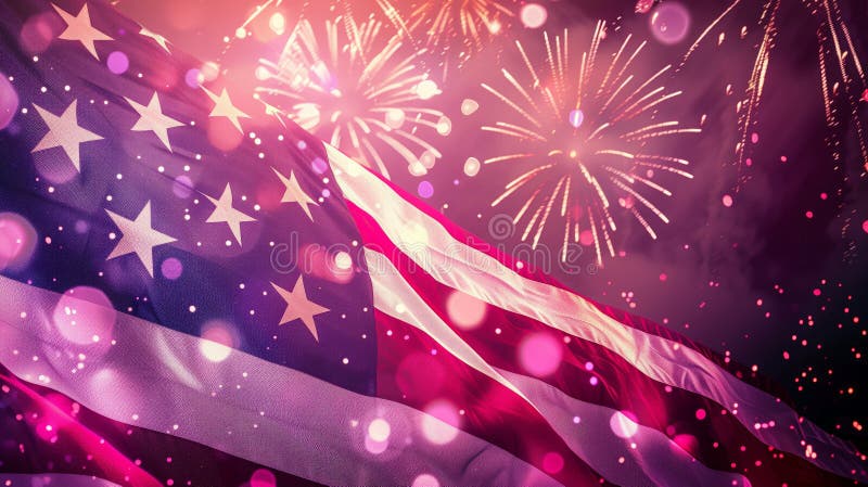 Celebrating the Fourth of July with USA Flag and Fireworks Stock ...