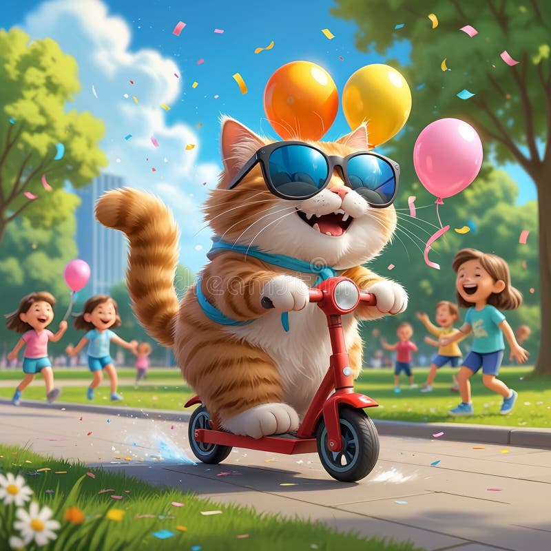 Celebrating Fun: Cat on a Scooter Adventure Stock Photo - Image of ...