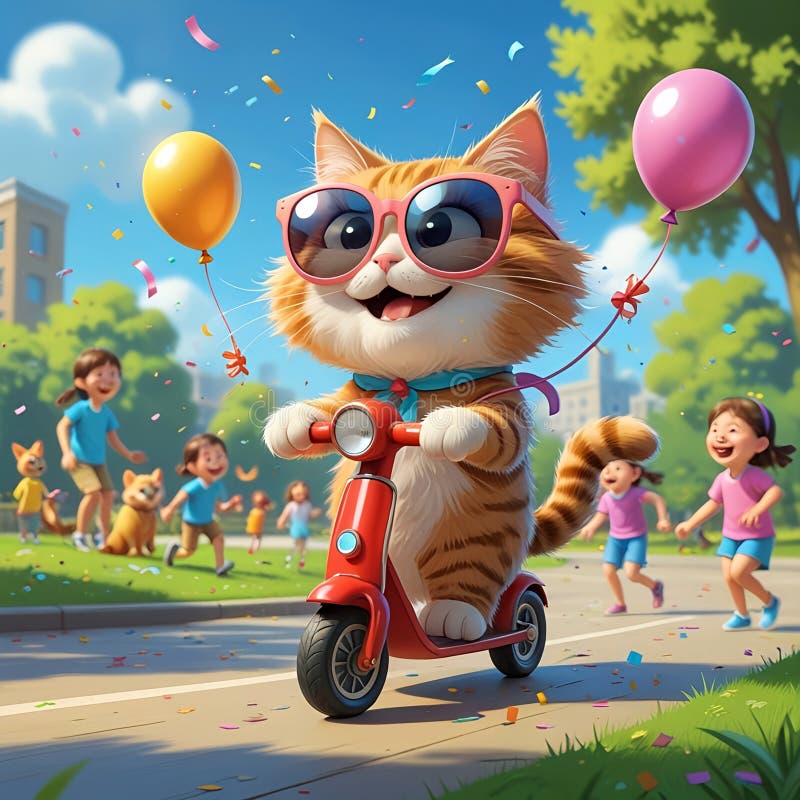 Celebrating Fun: Cat on a Scooter Adventure Stock Photo - Image of ...