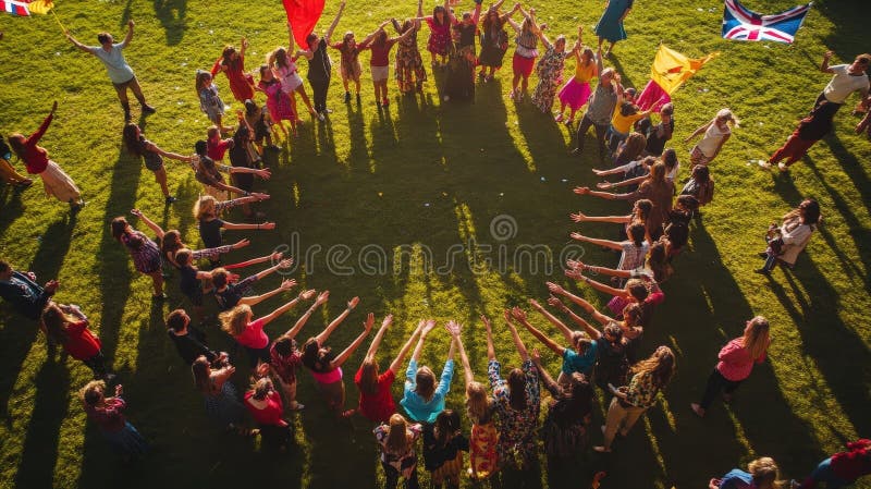 Celebrating Global Unity with Flags: a Circle of People in Joyful ...
