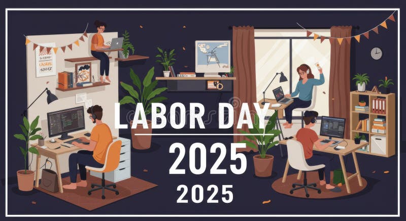 Labor Day 2025: Remote Workers Stock Illustration - Illustration of ...