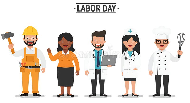 Celebrating Labor Day with Essential Workers Illustration Stock ...