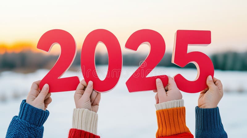 Celebrating New Year 2025 with Colorful Hands Holding Numbers Stock ...