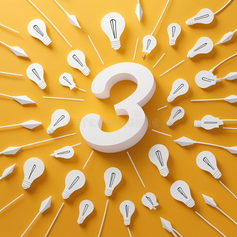 Celebrating Number Three with Light Bulb Ideas on Yellow Background ...