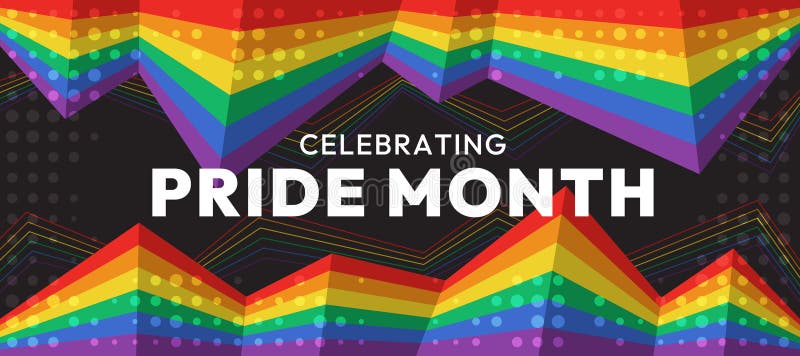 Celebrating Pride Month Text on Abstract Pride Rainbow Flag Wave and ...
