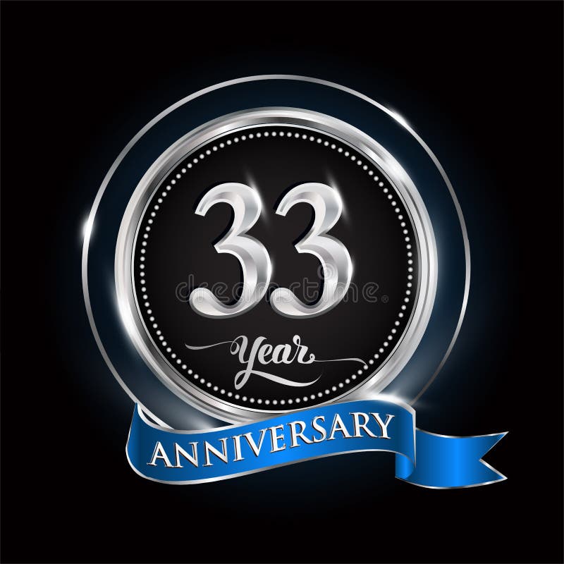 Celebrating 33rd Anniversary Logo. with Silver Ring and Blue Ribbon ...