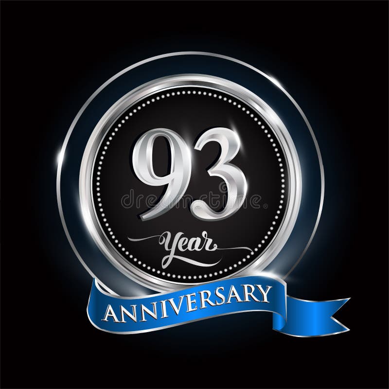 Celebrating 93rd Years Anniversary Logo. with Silver Ring and Blue ...