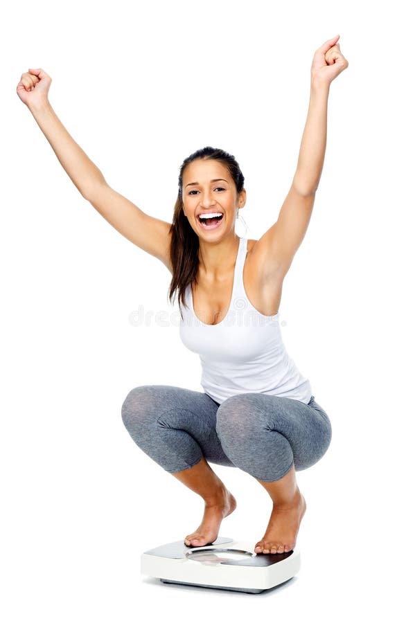 Celebrating scale woman stock photo. Image of cheer, calories - 26861462