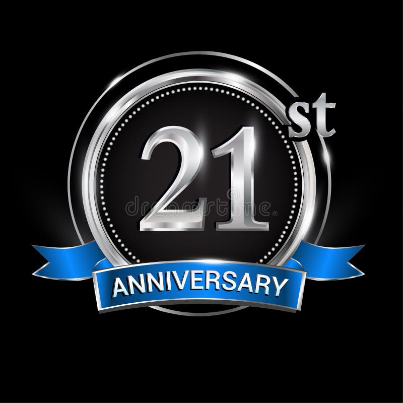 21st Silver Anniversary Logo with Blue Ribbon and Ring Stock ...