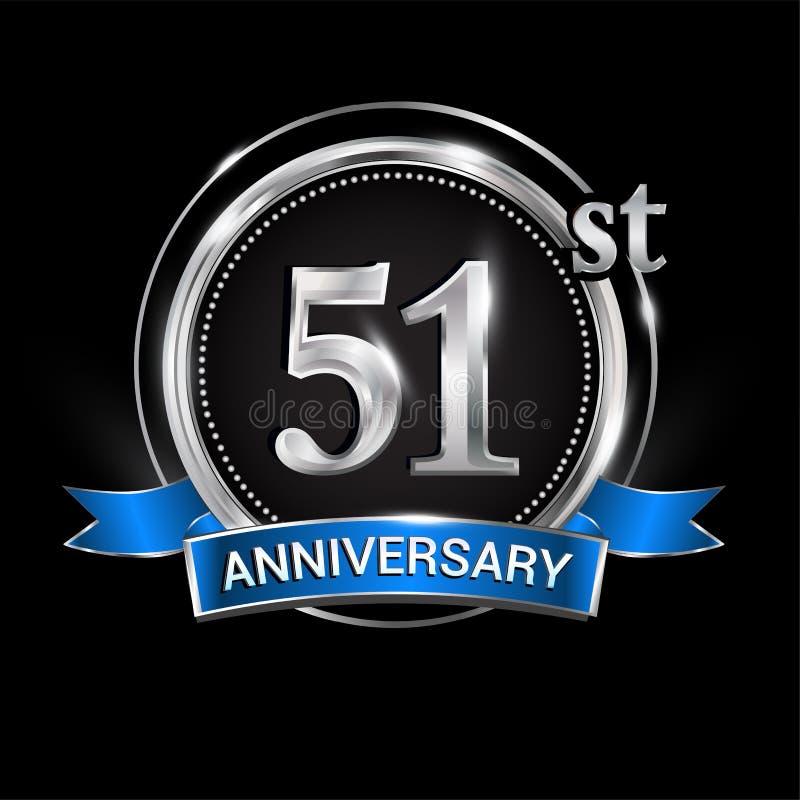 Celebrating 51st Anniversary Logo. with Silver Ring and Blue Ribbon ...